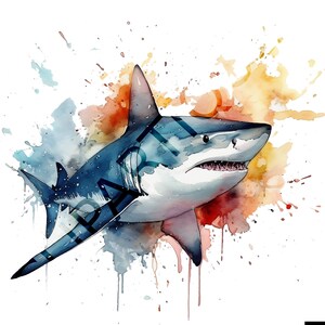 SHARK PNG 12pc, Water Color CLIPART, Ocean Animals Png, Digital ...
