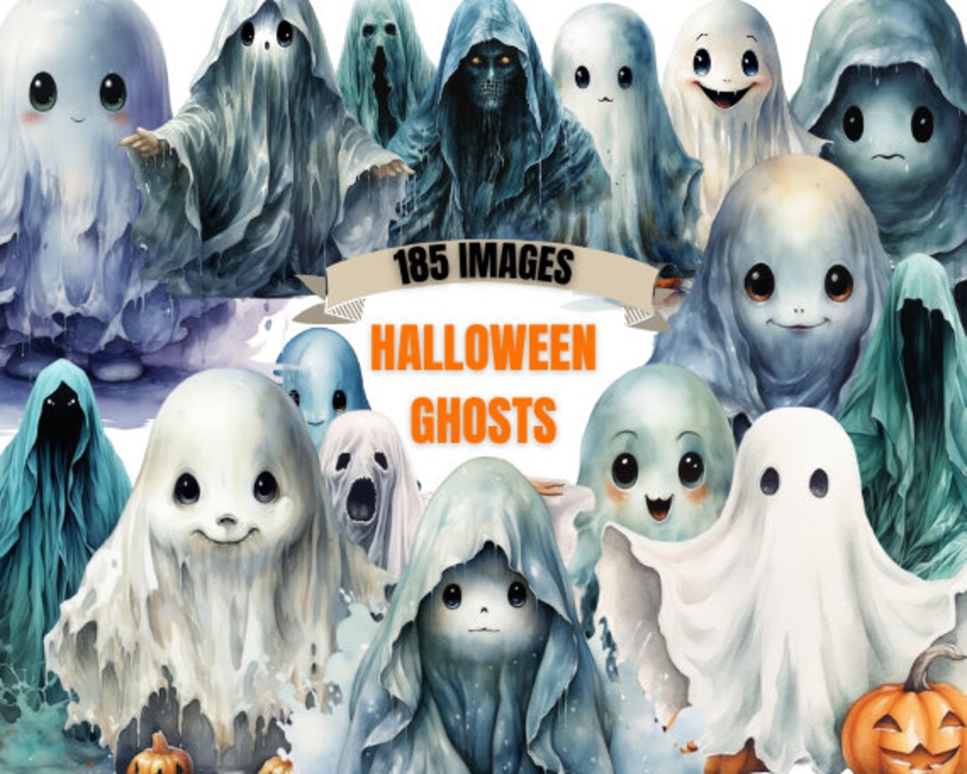 HALLOWEEN GHOSTS CLIPART Bundle 185x Png - Watercolor - Fall Autumn ...