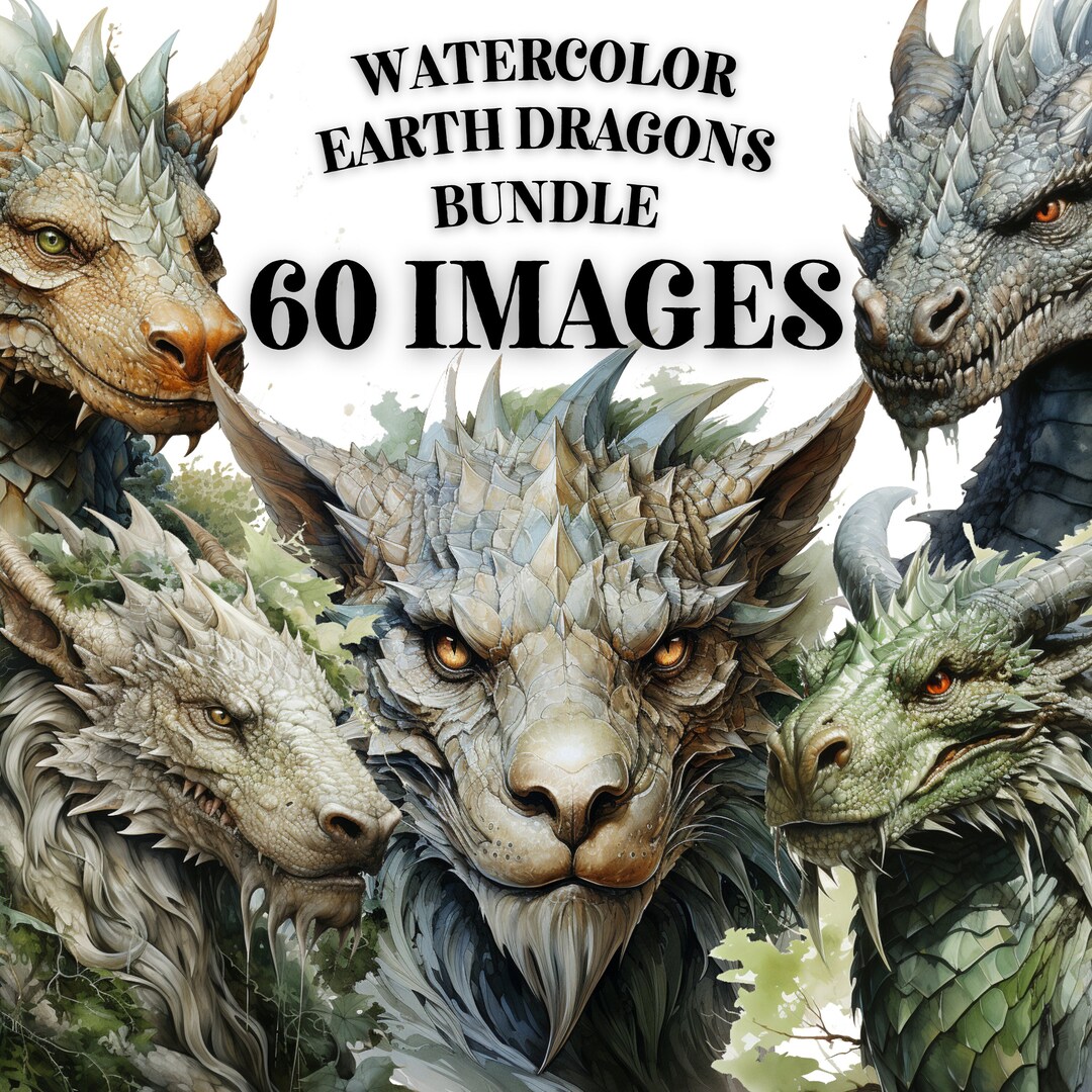 EARTH DRAGON CLIPART Bundle 60x Png Watercolor Fantasy, Drag ...