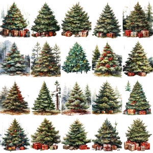 CHRISTMAS TREE CLIPART Bundle 69x Png - Watercolor - Holidays Crimbo ...