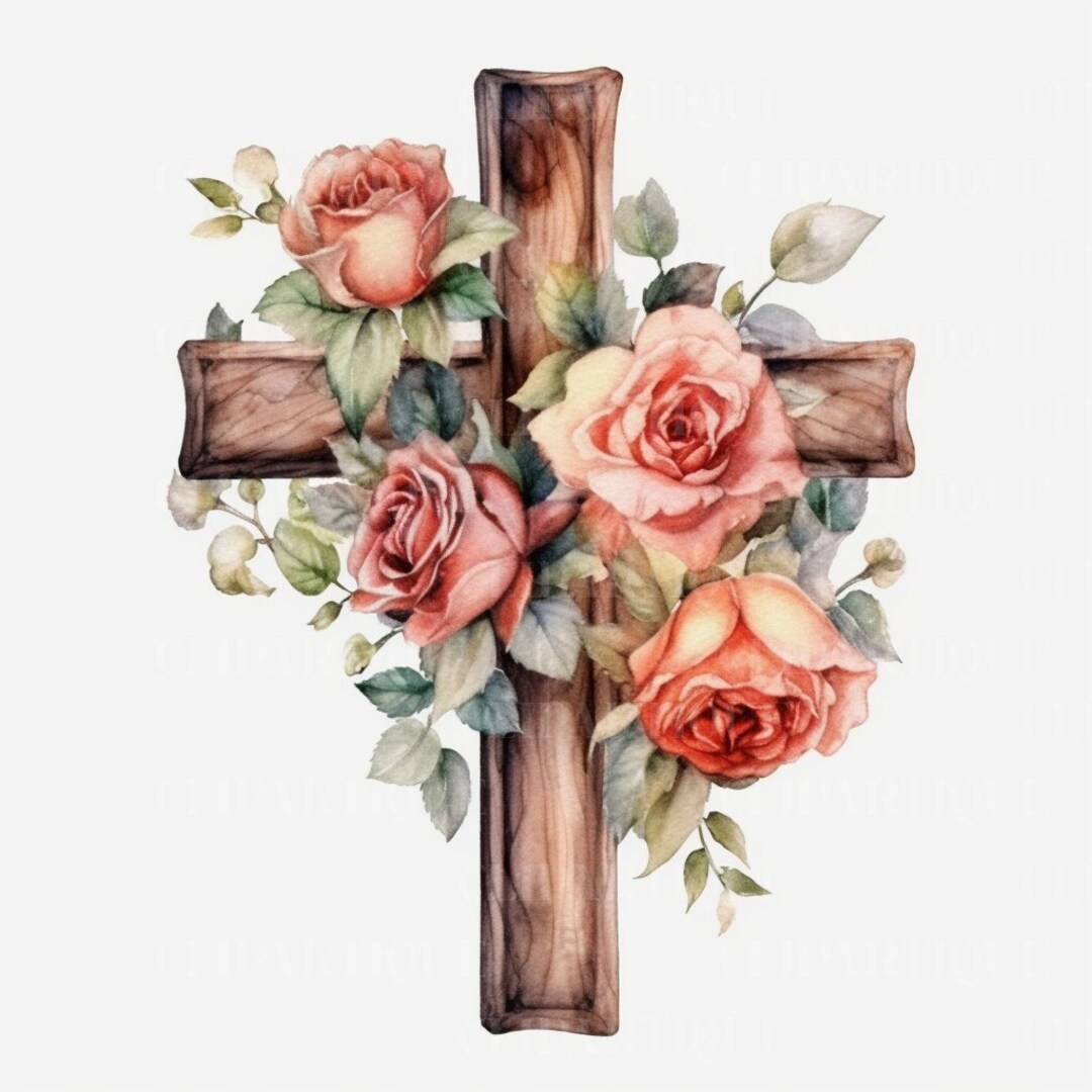 FLORAL CROSSES Png 24pc, Water Color Clipart, Christian Png, Digital ...
