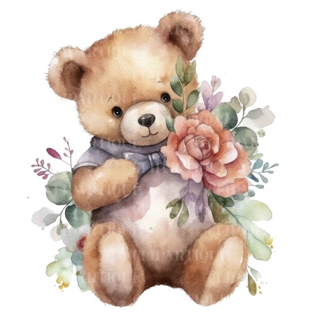 TEDDY BEAR Png 12pc Water Color CLIPART Floral Teddy Png - Etsy