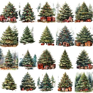 CHRISTMAS TREE CLIPART Bundle 69x Png - Watercolor - Holidays Crimbo ...