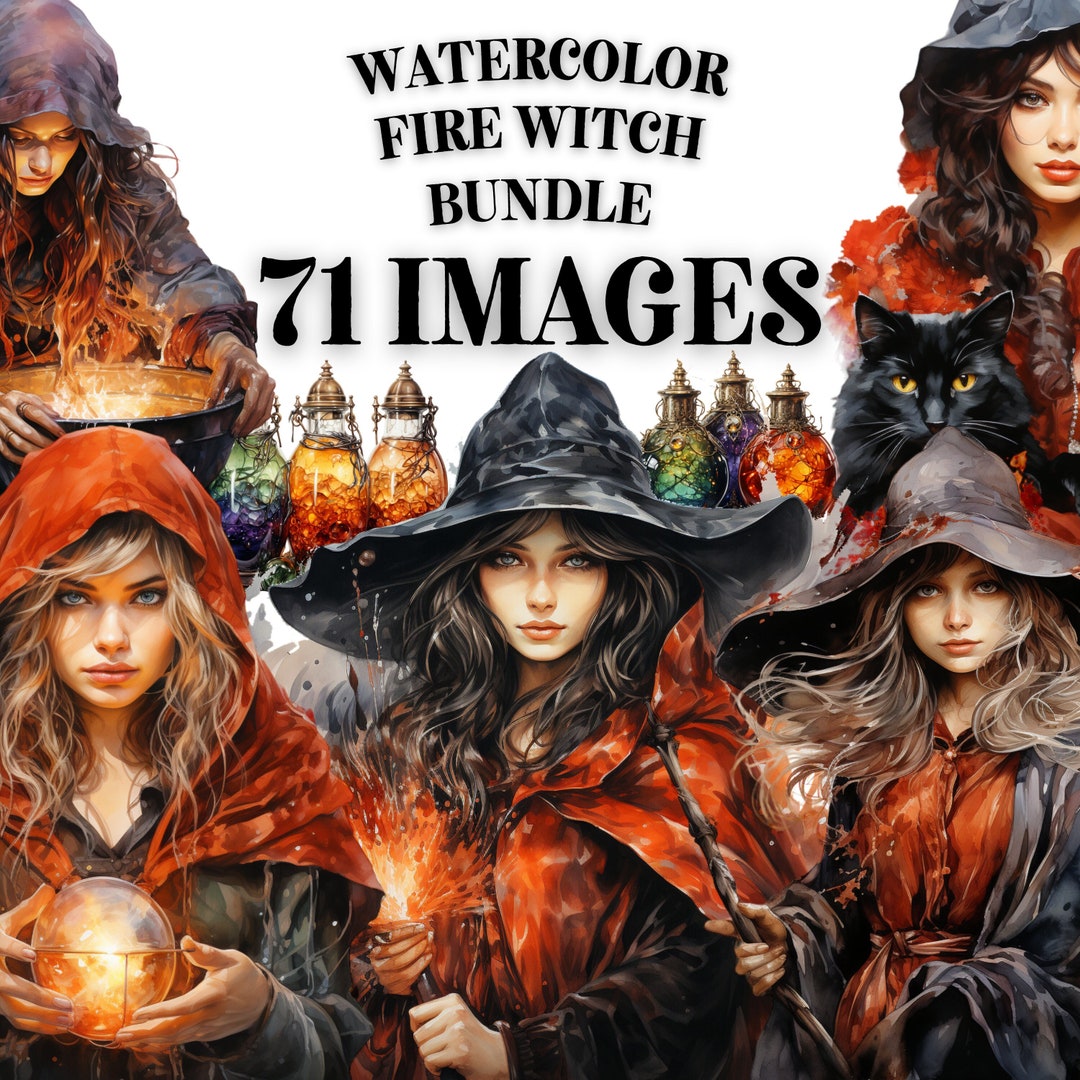FIRE WITCH CLIPART Bundle 71x Png Watercolor Witchy, Fantasy ...