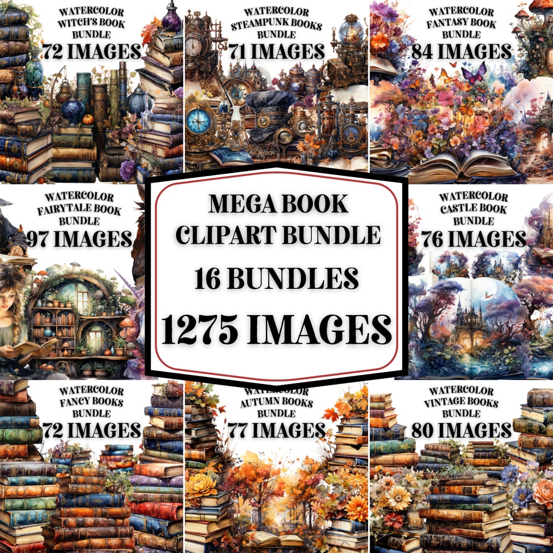BOOK CLIPART BUNDLE 1275x Png - Watercolor - Fantasy - Bookworm ...