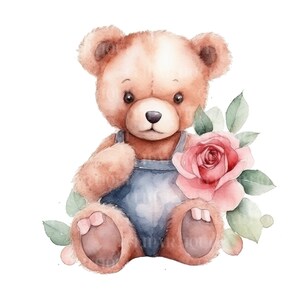TEDDY BEAR Png 12pc, Water Color CLIPART, Floral Teddy Png, Digital ...