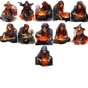 FIRE WITCH CLIPART Bundle 71x Png Watercolor Witchy, Fantasy ...