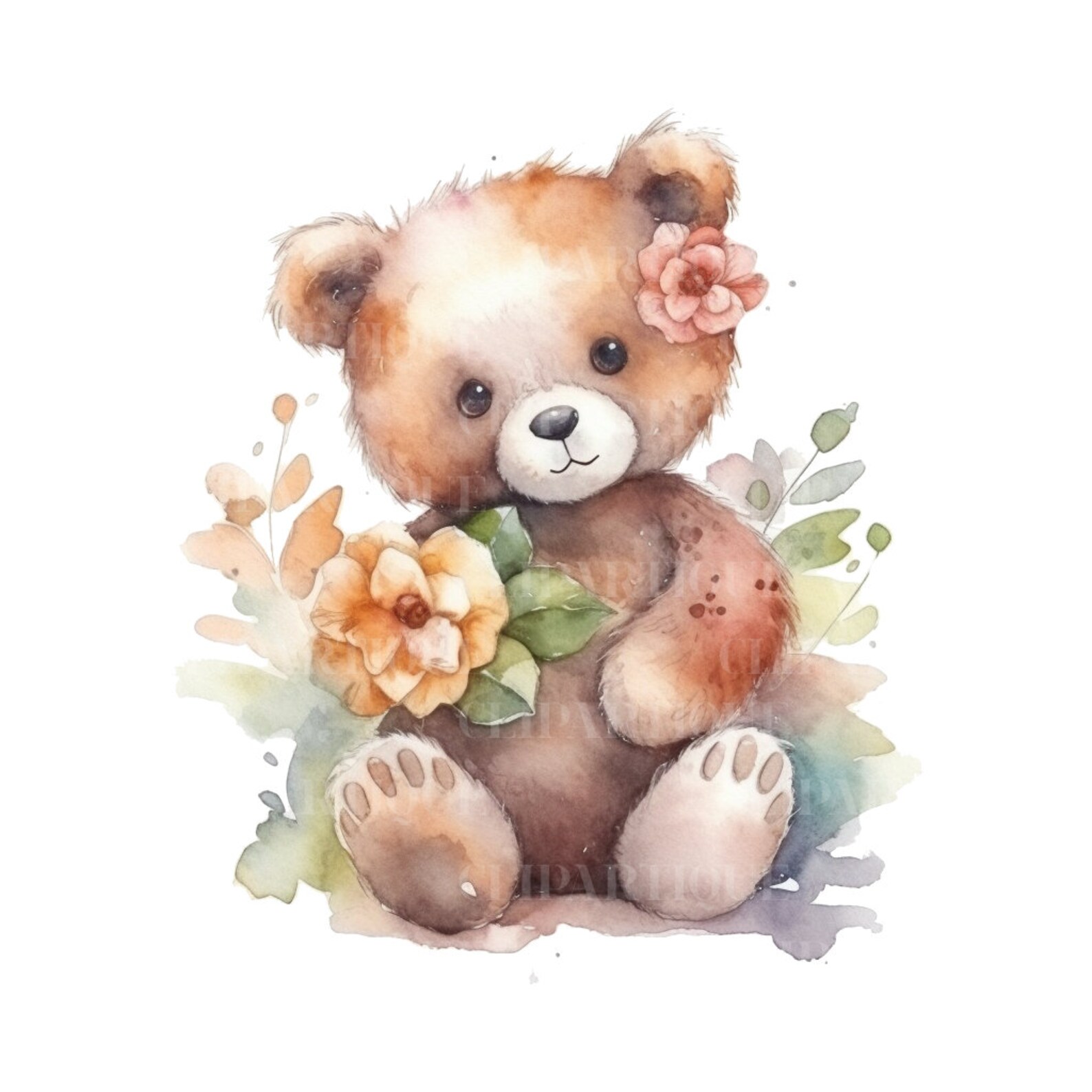 TEDDY BEAR Png 12pc Water Color CLIPART Floral Teddy Png - Etsy