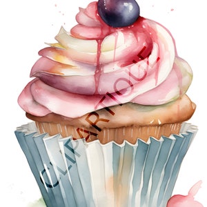 Cupcake Watercolor Clipart, Illustration, Scrapbook | Digital Download ...