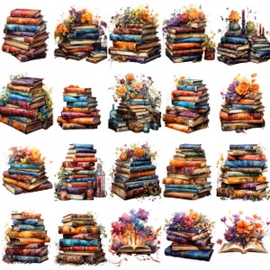 COLORFUL BOOKS CLIPART Bundle 75x Png - Watercolor - Bookworm Fantasy ...
