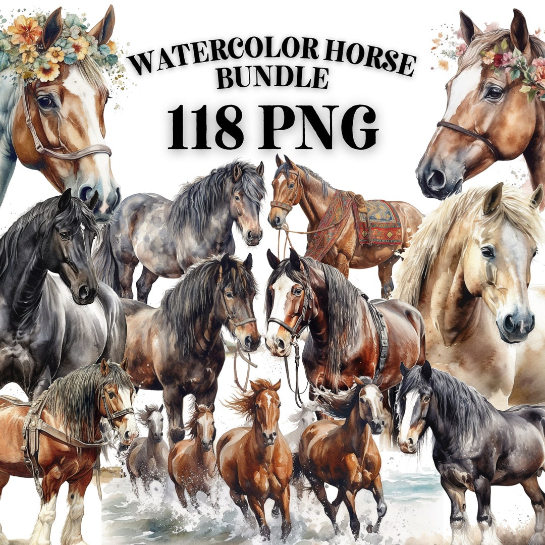 HORSE CLIPART Bundle 118x Png - WATERCOLOR - Pony, Farm, Animal ...