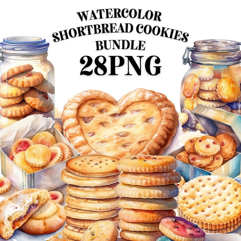 SHORTBREAD COOKIE Clipart Bundle 28x Png Watercolor Baking - Etsy
