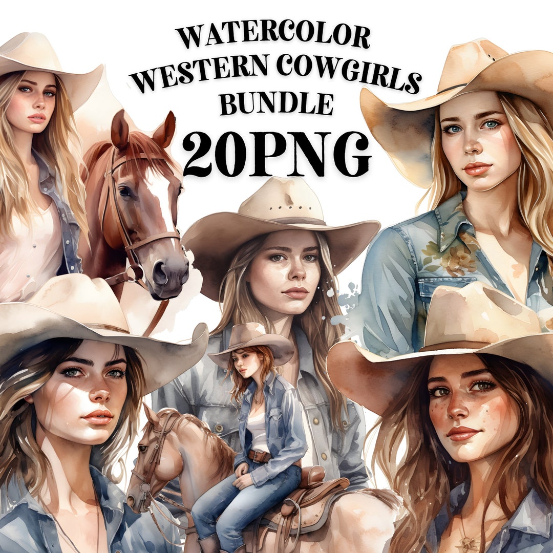 COWGIRL CLIPART Bundle 20x Png - Western Watercolor - Wild West ...