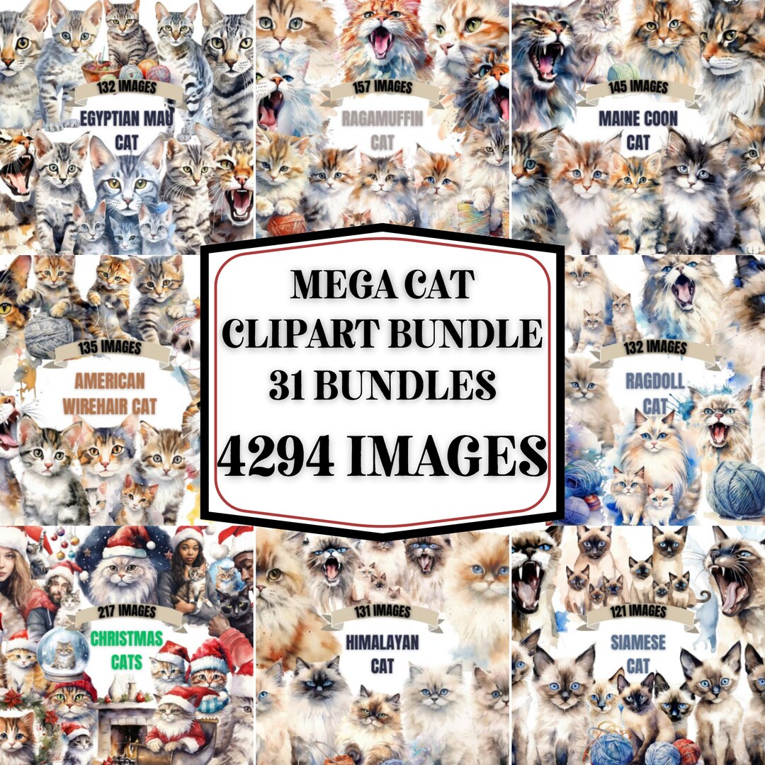 CAT CLIPART MEGA Bundle 4294x Png - Watercolor - Kitten Lover ...