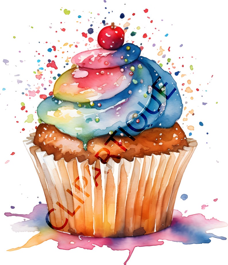 Cupcake Watercolor Clipart Illustration Scrapbook Digital - Etsy