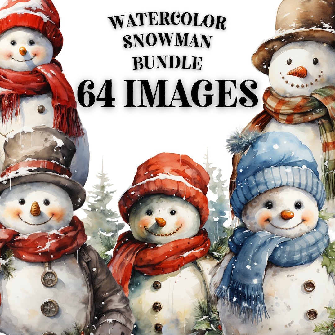 SNOWMAN CHRISTMAS CLIPART Bundle 64x Png - Watercolor - Holidays Crimbo ...