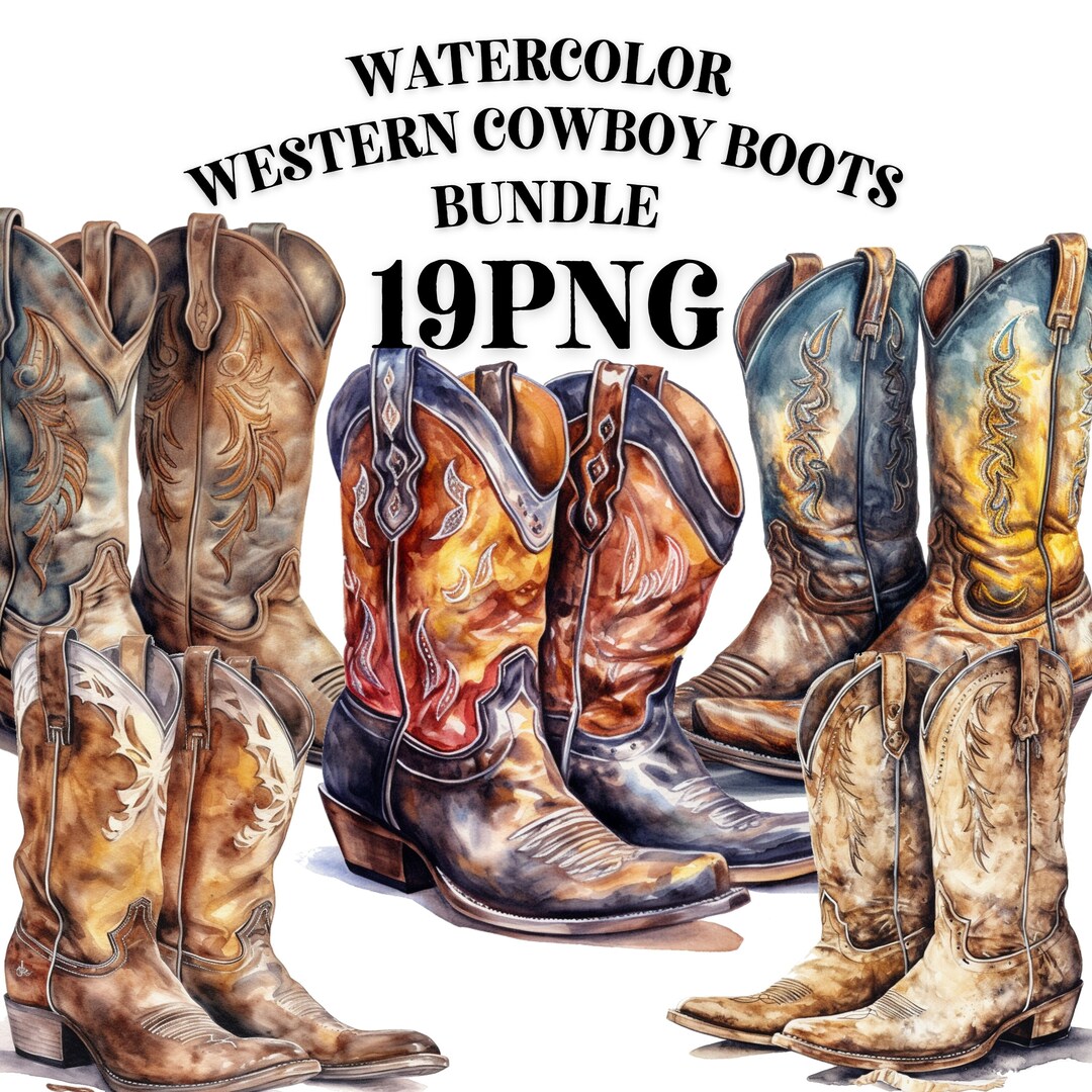 COWBOY BOOTS CLIPART Bundle 19x Png - Wild Western Watercolor ...