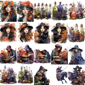 FLORAL WITCH CLIPART Bundle 91x Png - Watercolor - Witchy, Fantasy ...