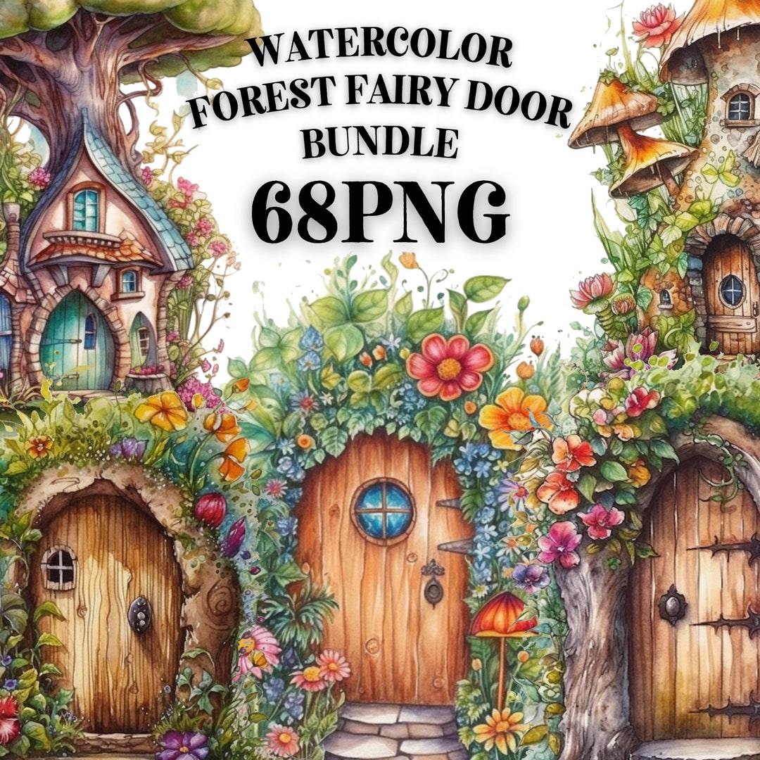 FOREST FAIRY DOOR Clipart Bundle 68x Png - Watercolor - Fantasy ...
