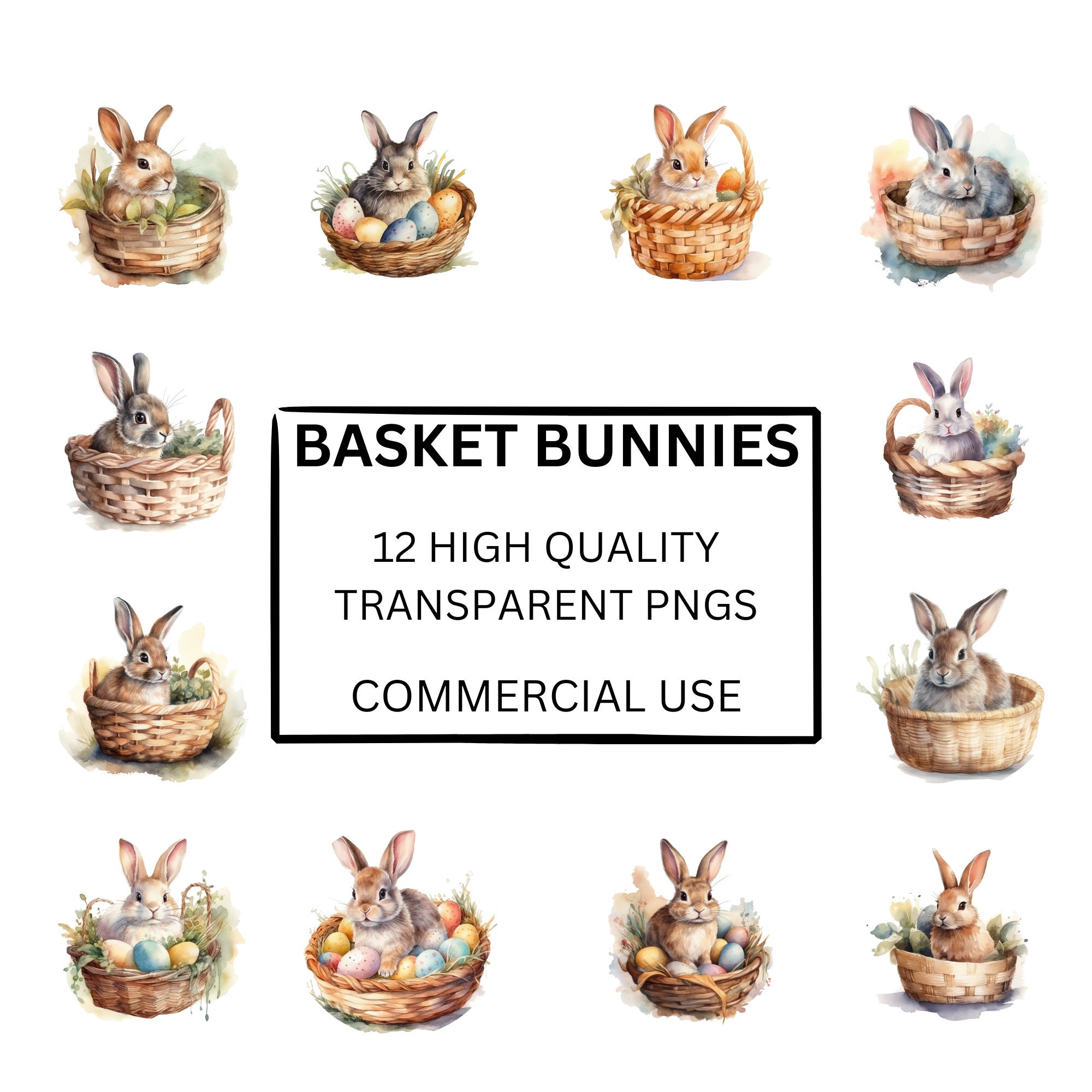 RABBIT BASKET Png 12pc Water Color CLIPART Farm Animals Png - Etsy