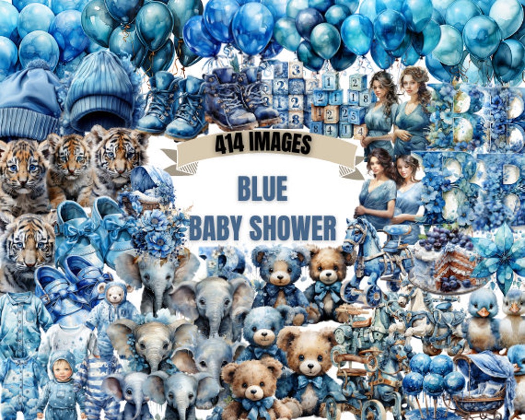 BLUE BABY SHOWER Clipart Bundle 414x Png - Watercolor - Boy Child ...