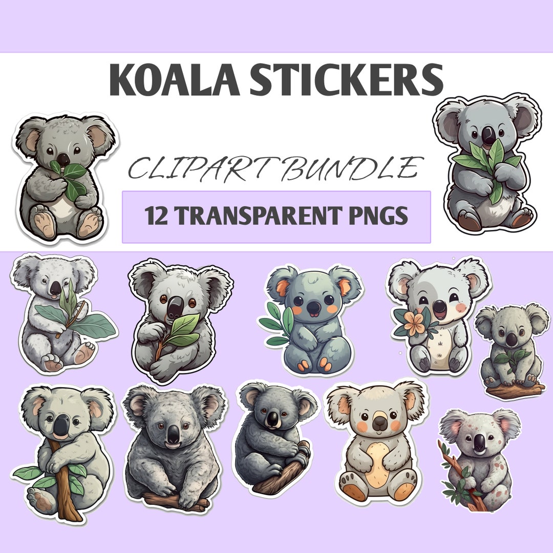 Koala Stickers Clipart - 12 High Quality Digital Download PNG Files ...