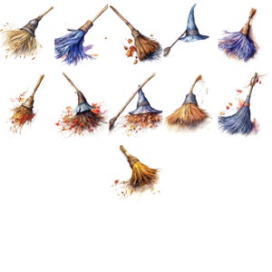 HALLOWEEN BROOMS CLIPART Bundle 71x Png - Watercolor - Fall Autumn ...