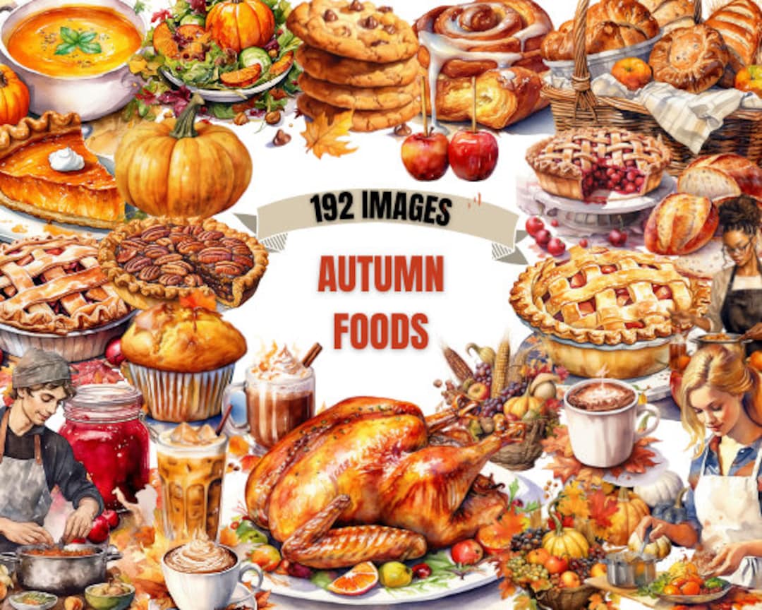 FALL FOODS CLIPART Bundle 192x Png - Watercolor - Autumn Holiday ...