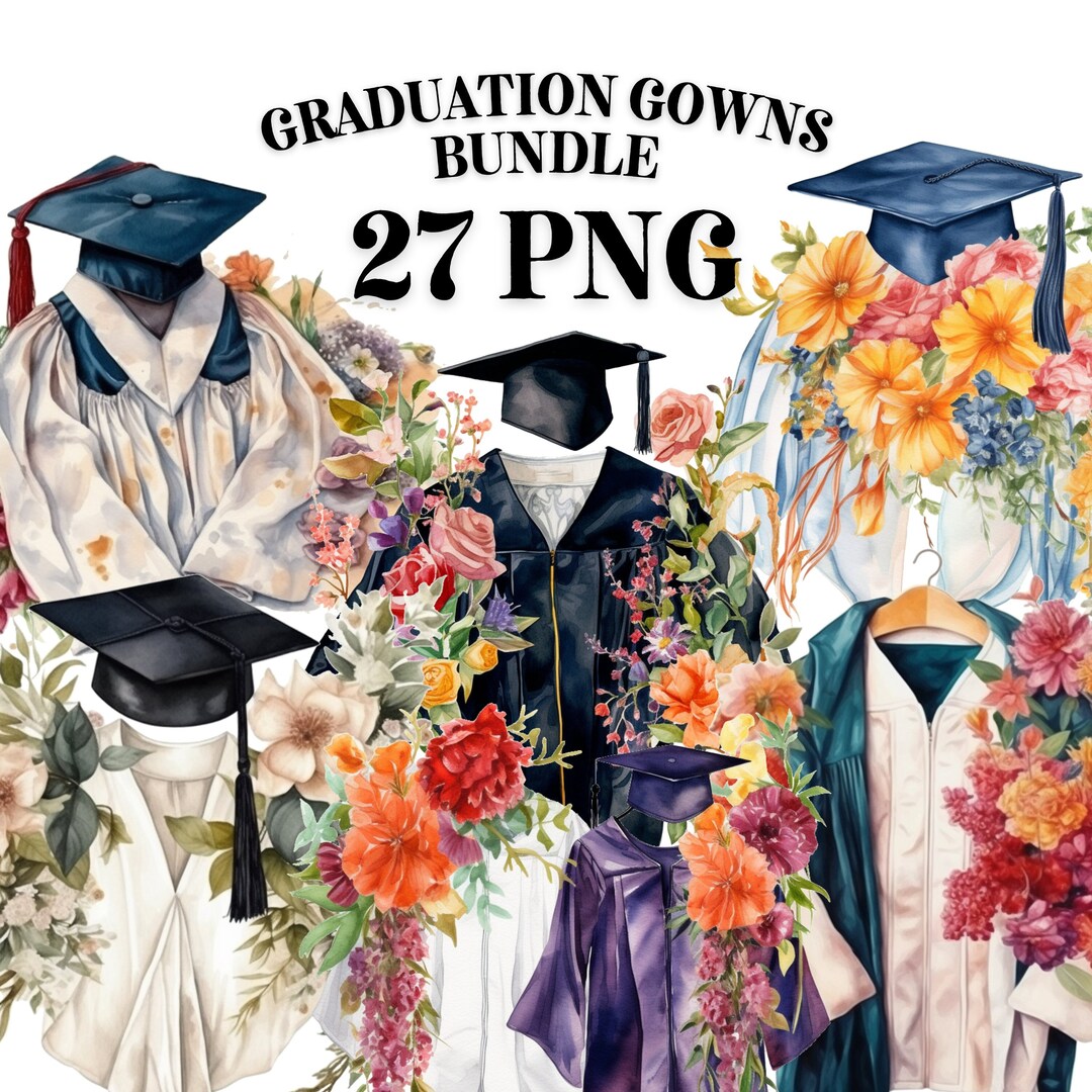 GRADUATION GOWNS CLIPART Bundle 27x Png - Watercolor - Grad School ...