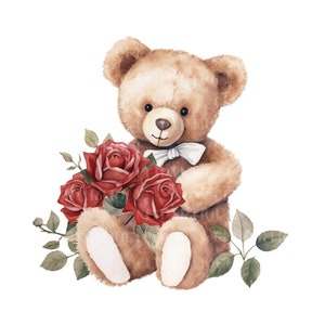 TEDDY BEAR Png 12pc, Water Color CLIPART, Floral Teddy Png, Digital ...