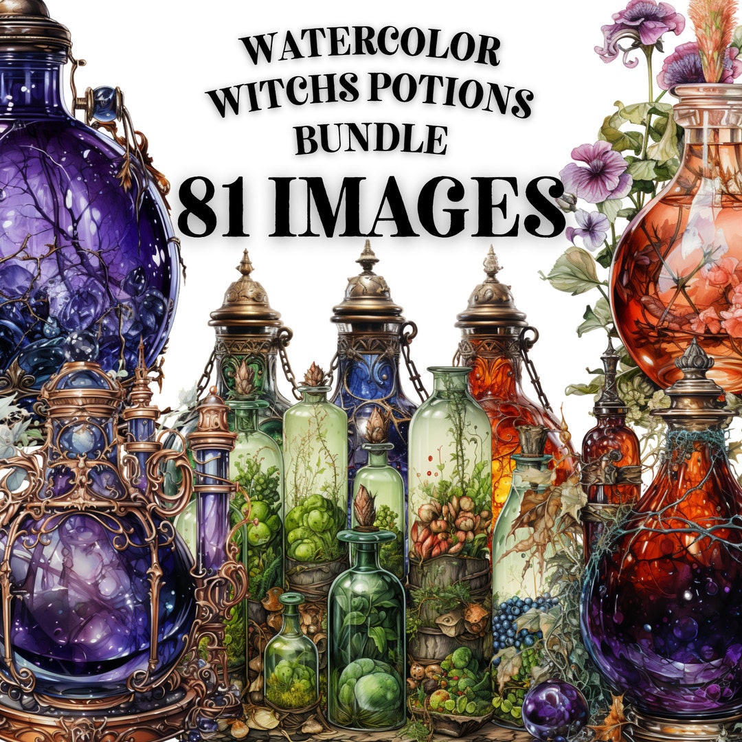 WITCH'S POTIONS CLIPART Bundle 81x Png - Watercolor - Witchy, Fantasy ...