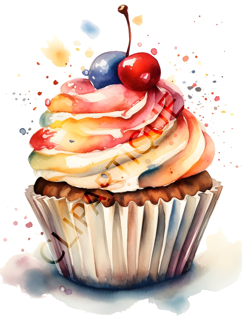 Cupcake Watercolor Clipart Illustration Scrapbook Digital - Etsy
