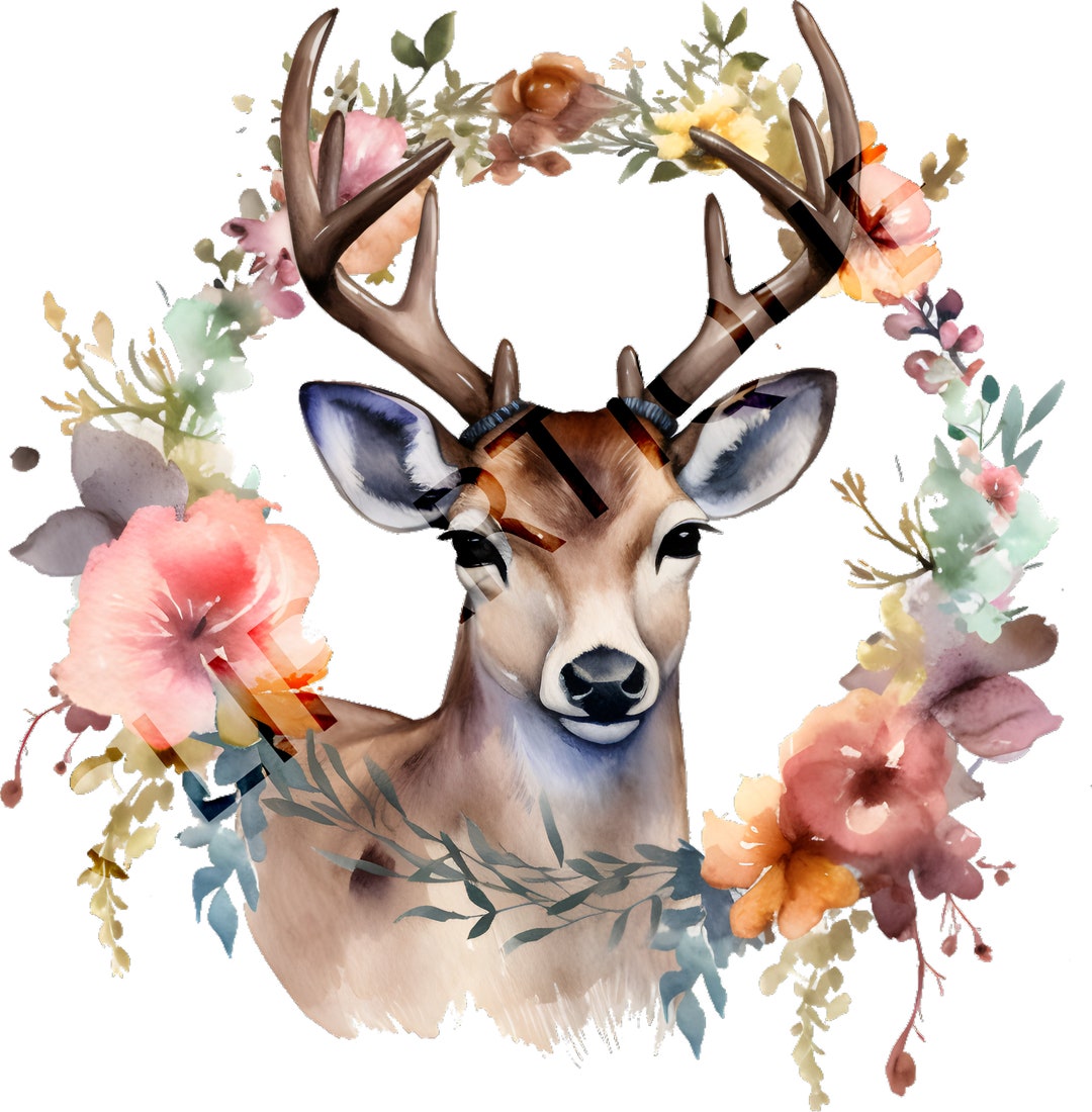 Deer Wreath Watercolor Clipart, Illustration, Scrapbook | Digital ...