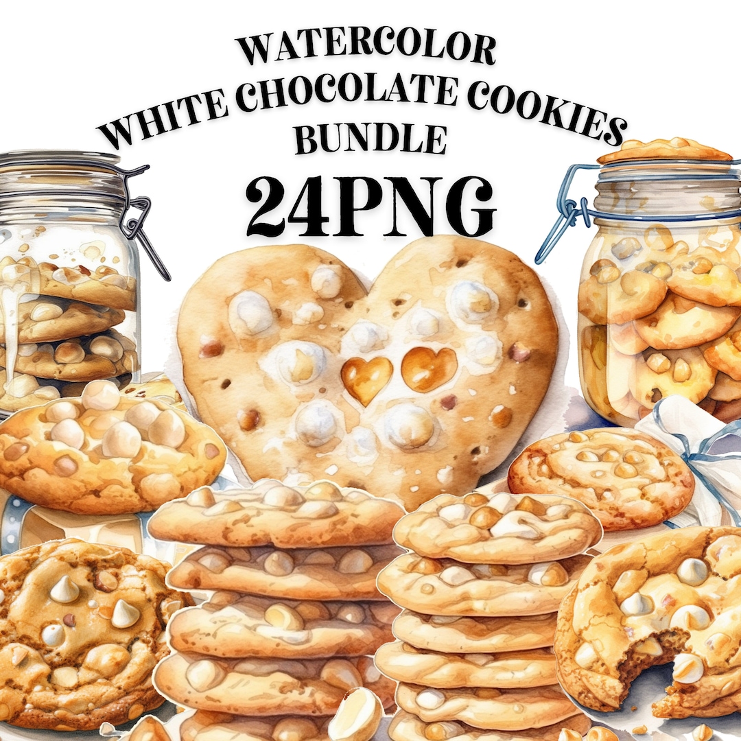 WHITE CHOCOLATE COOKIE Clipart Bundle 24xpng - Watercolor - Baking ...