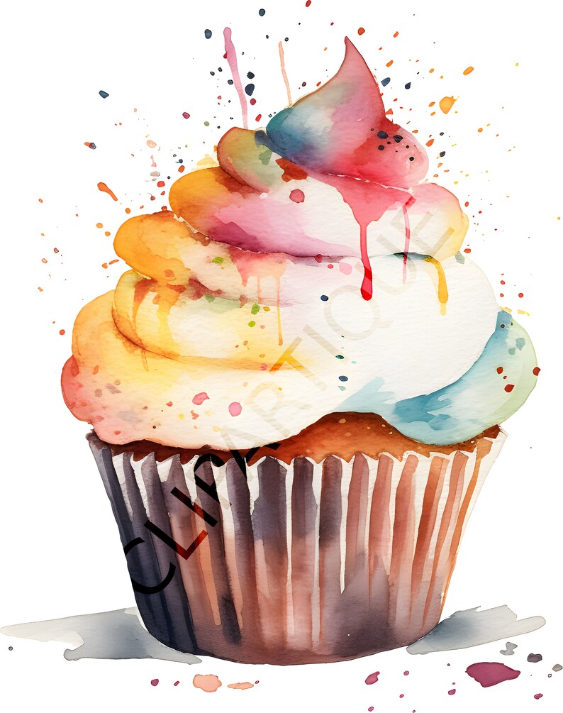 Cupcake Watercolor Clipart Illustration Scrapbook Digital - Etsy