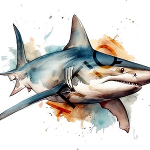 SHARK PNG 12pc, Water Color CLIPART, Ocean Animals Png, Digital ...