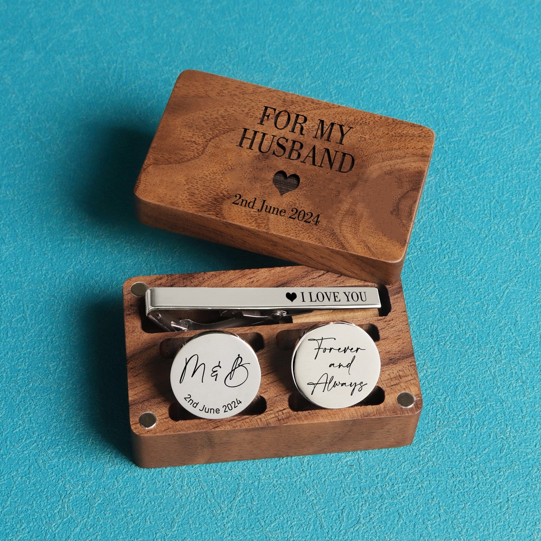 Personalized Cufflinks, Tie Clip & Rectangle Gift Box - Wedding Day ...