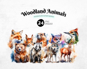 75 Woodland Animals Clipart BUNDLE, Watercolor, Commercial Use ...