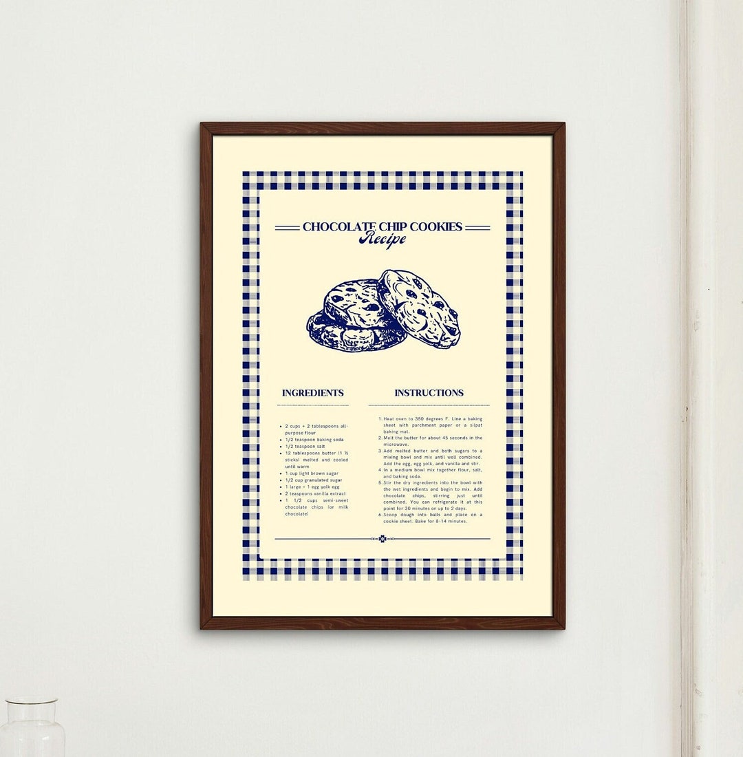 Cookie Poster Recipe Poster Retro Poster Kitchen Wall Art Restaurant ...