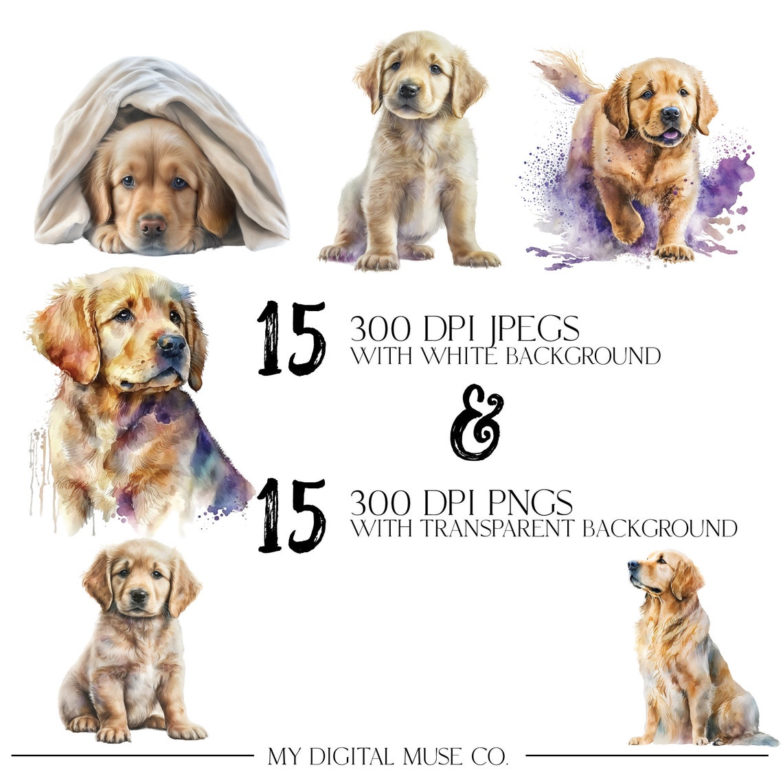 Golden Retriever PNG, Watercolor Golden Retriever Clipart, Jpg Puppy ...