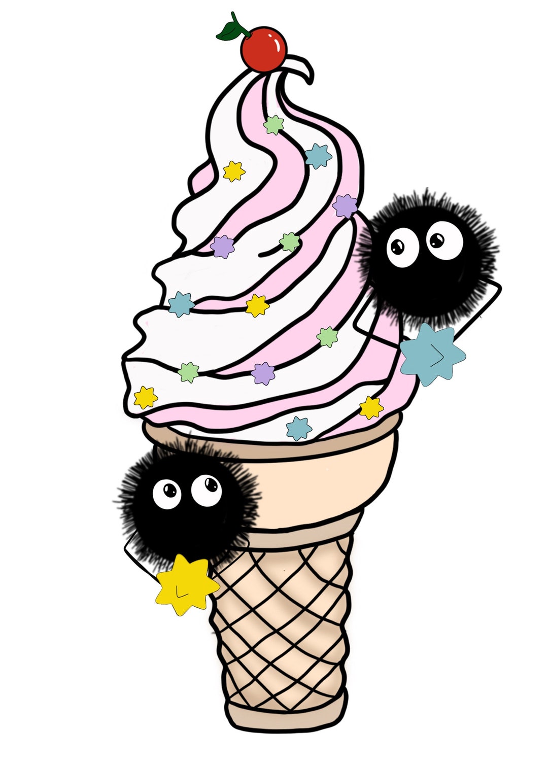 Soot Sprite Ice Cream Cone Art Print - Etsy