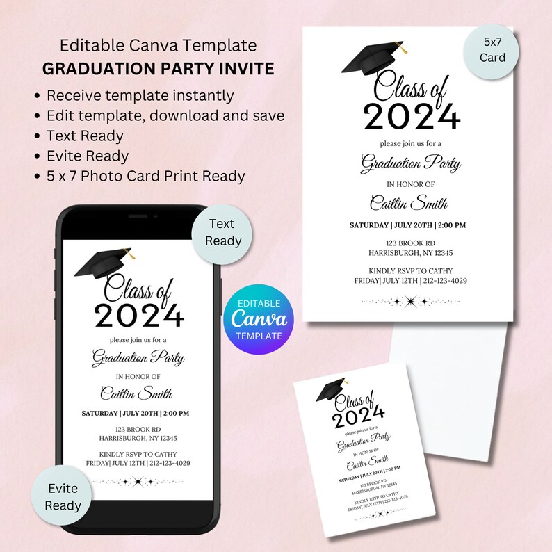 Editable Graduation Party Invitation Template, Digital Evite Graduation ...