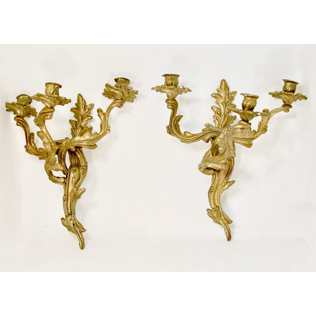 Ornate Gilded French Rococo Wall Sconces Pair - Etsy