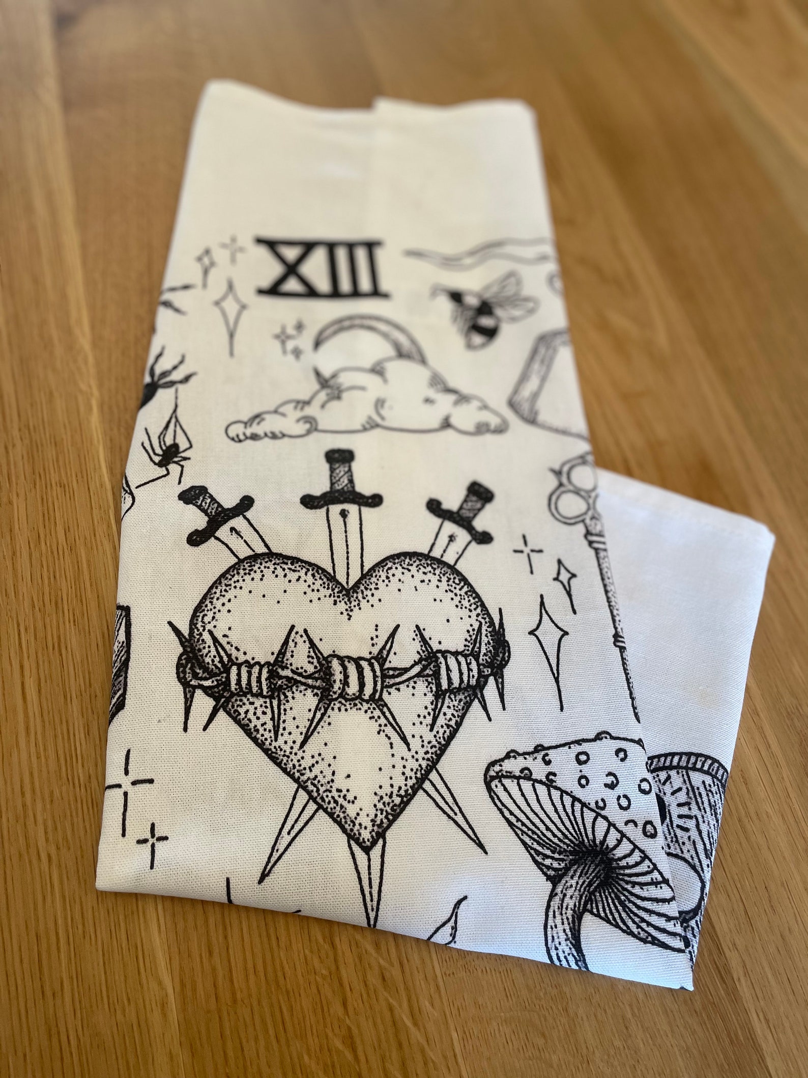 Illustrative Blackwork Flash Sheet Tattoo Tea Towel - Etsy UK