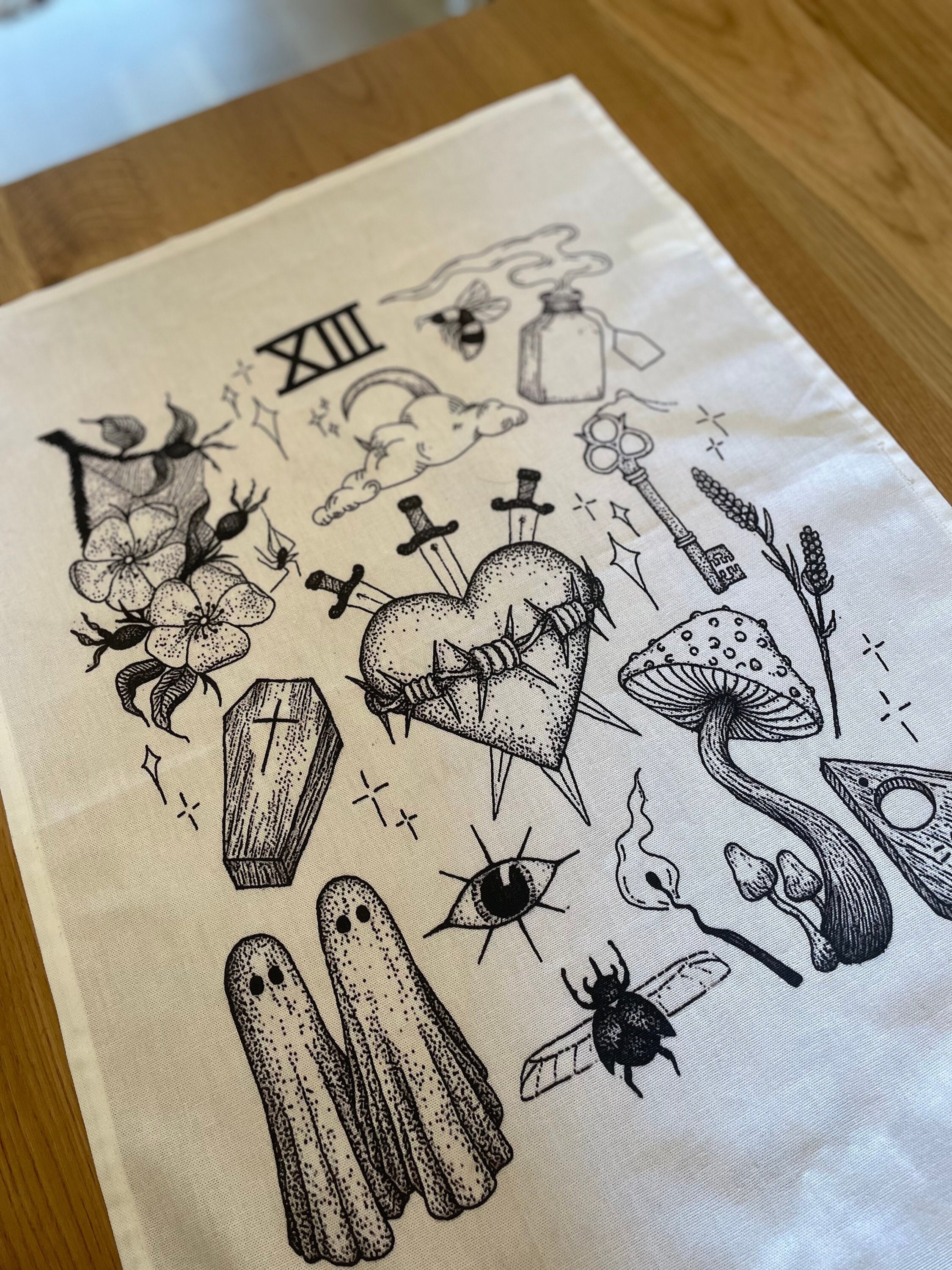 Illustrative Blackwork Flash Sheet Tattoo Tea Towel - Etsy UK