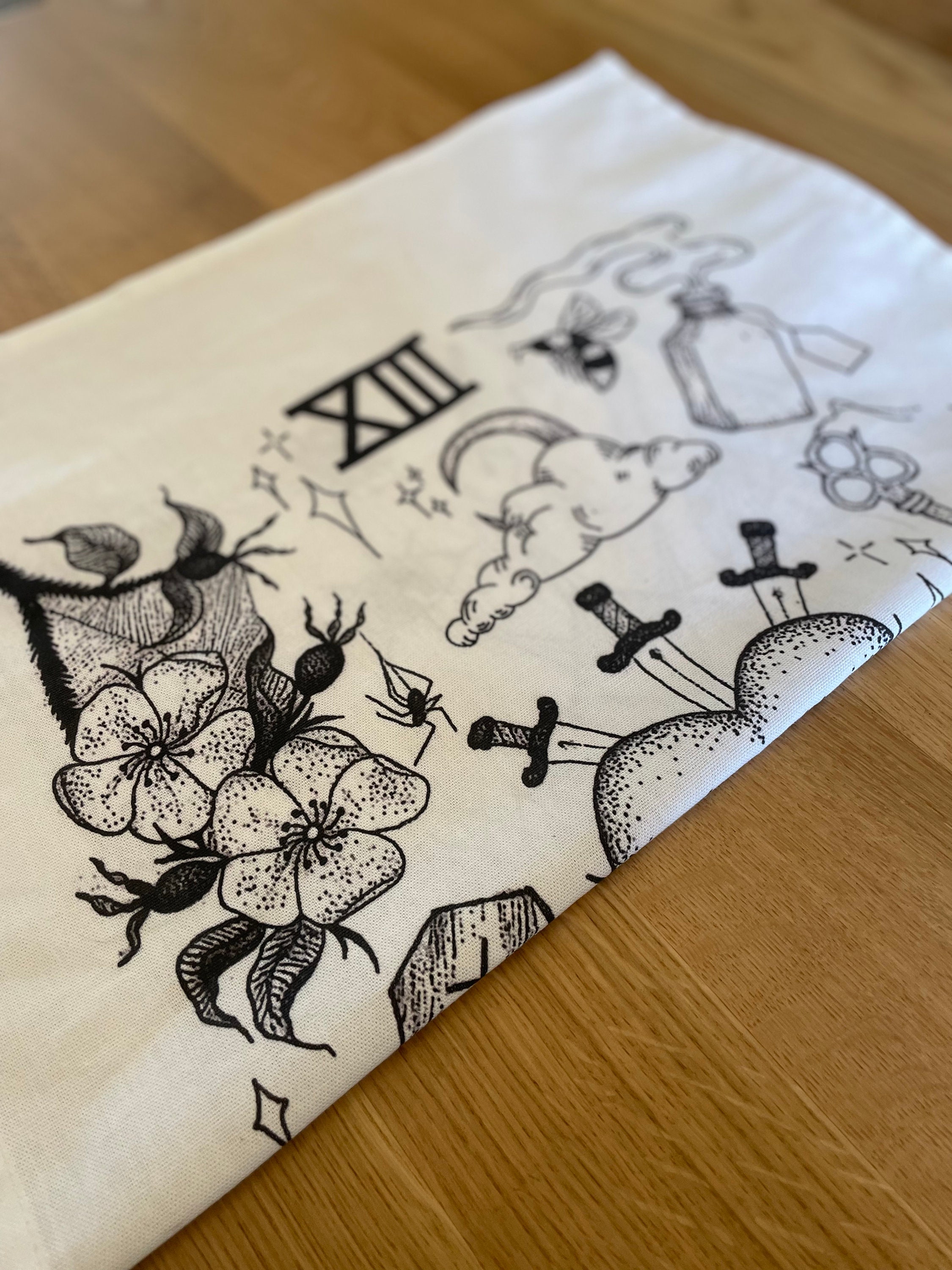 Illustrative Blackwork Flash Sheet Tattoo Tea Towel - Etsy UK