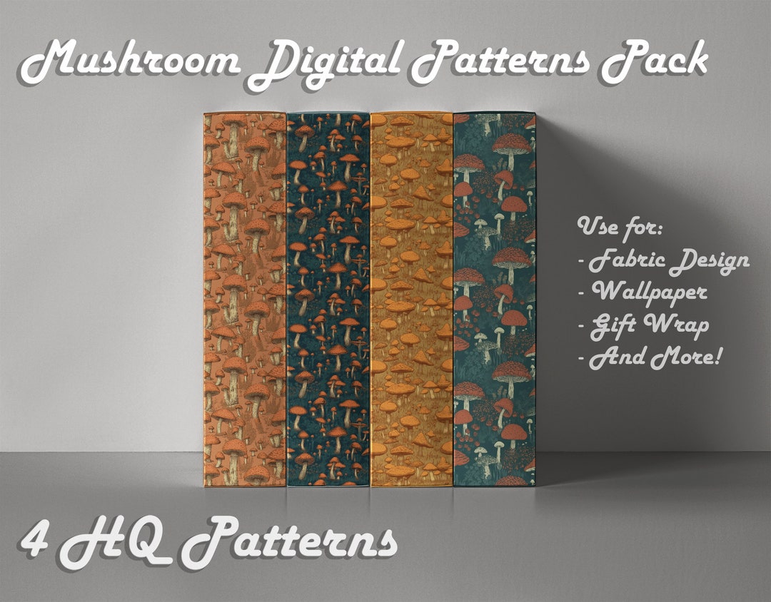 Mushroom Digital Pattern Pack (4 in 1), Commercial Use, Digital Paper ...