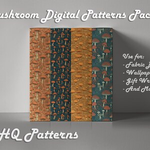 Mushroom Digital Pattern Pack (4 in 1), Commercial Use, Digital Paper ...