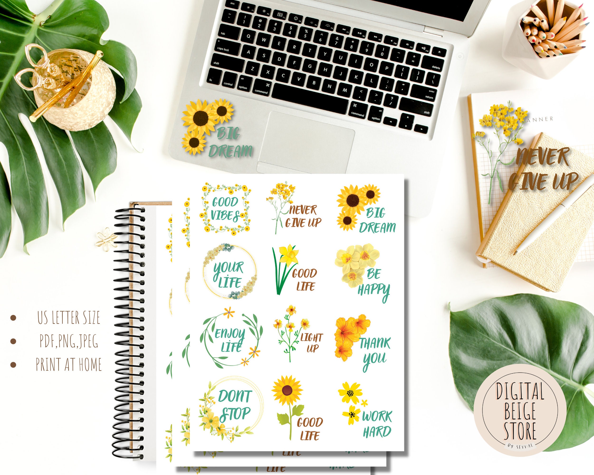 Yellow Motivational Quotes Printable, Stickers Yellow Motivational ...