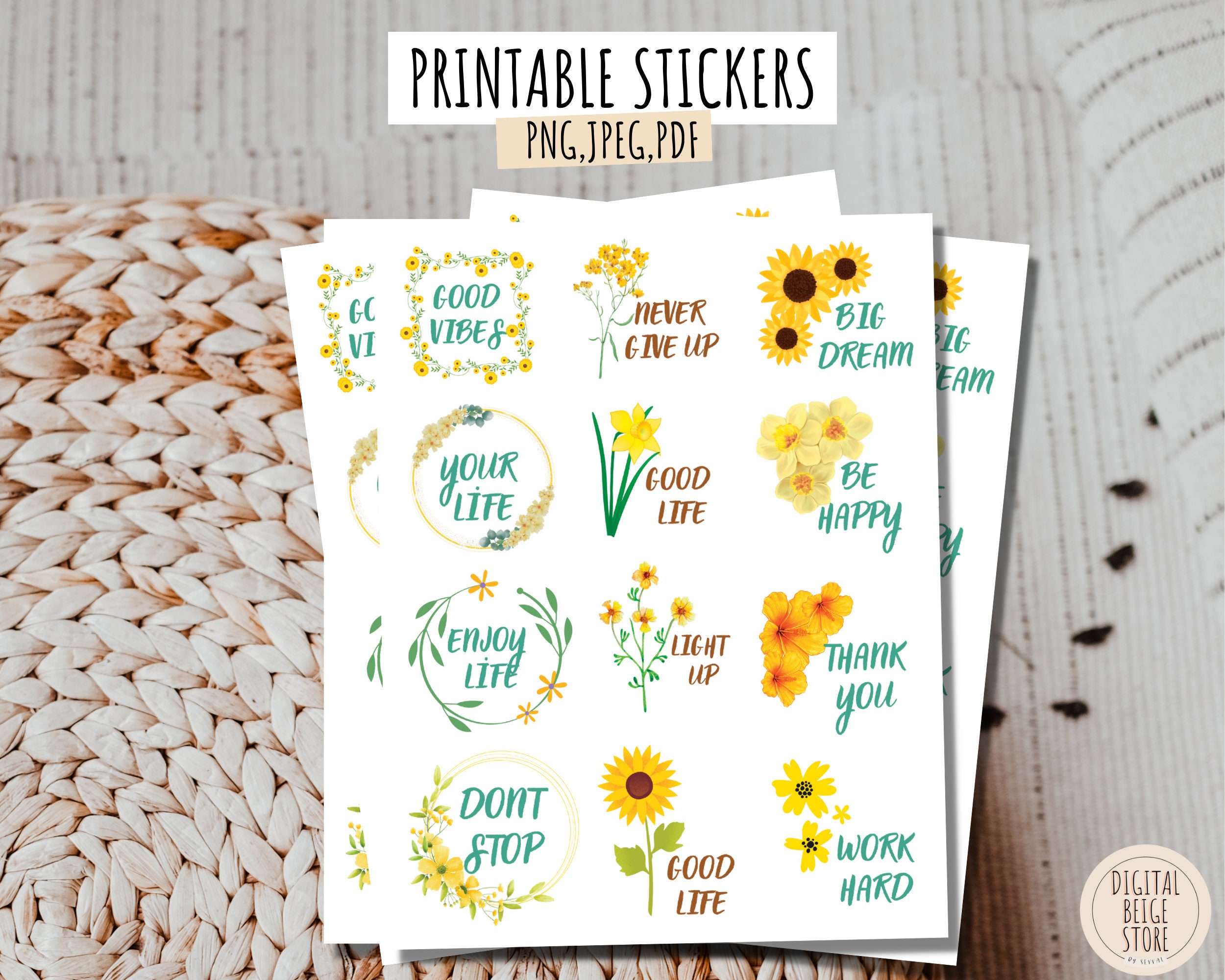 Yellow Motivational Quotes Printable, Stickers Yellow Motivational ...